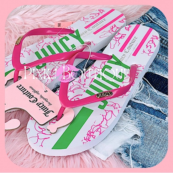 Juicy Couture | Shoes | Juicy Couture Pink Stripes Green Logo Solo Flip ...